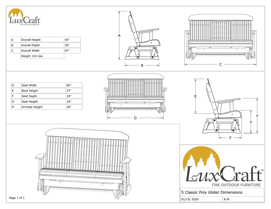 LuxCraft Outdoor Glider | 5ft Classic Highback Patio Glider – Rocking ...